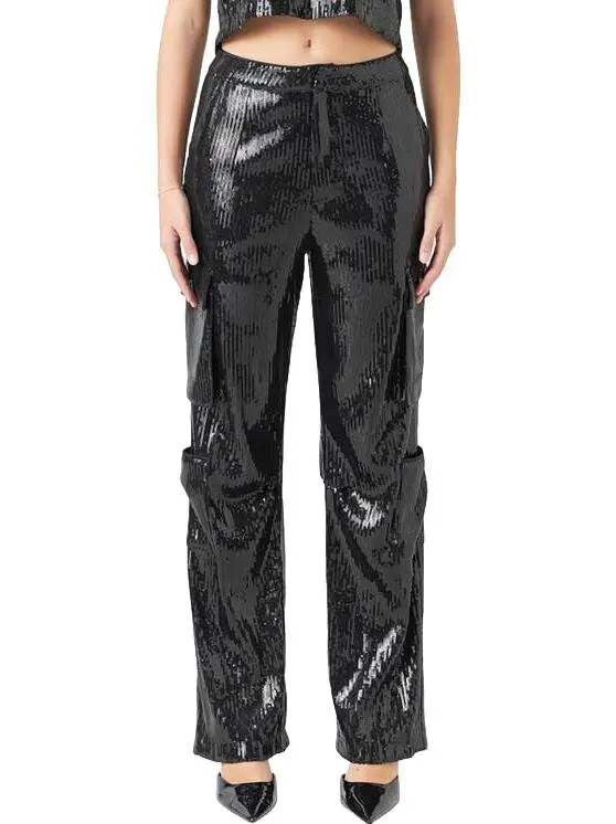 Endless Rose Sequin Cargo Pants - Black