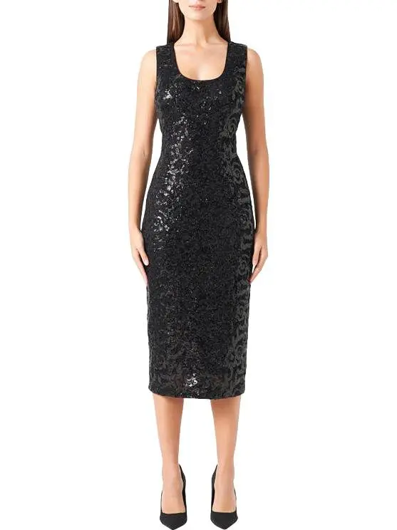 Endless Rose Sequin Lace Midi Dress - Black