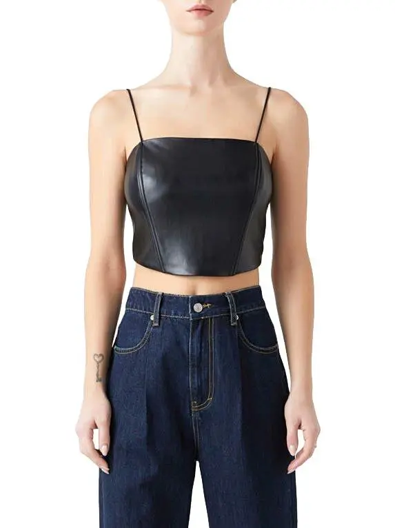 GREY LAB Faux Leather Crop Top - Black