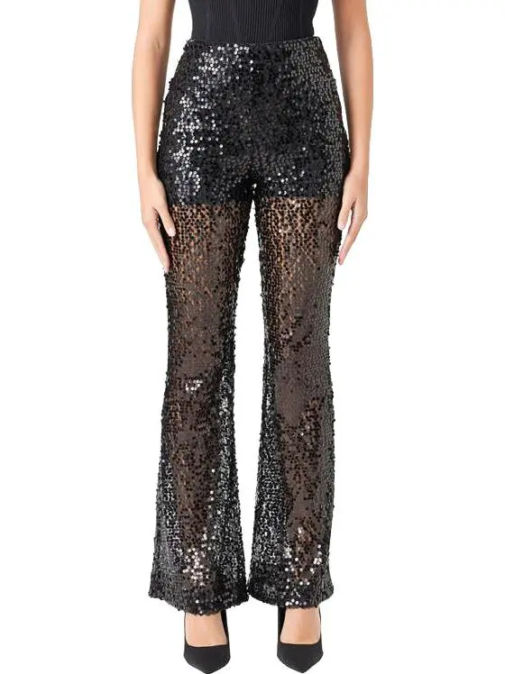 Endless Rose Sequin Flare Pants - Black