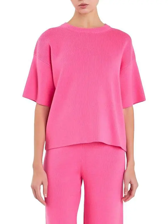 English Factory Ribbed Elbow Sleeve Sweater - Pink