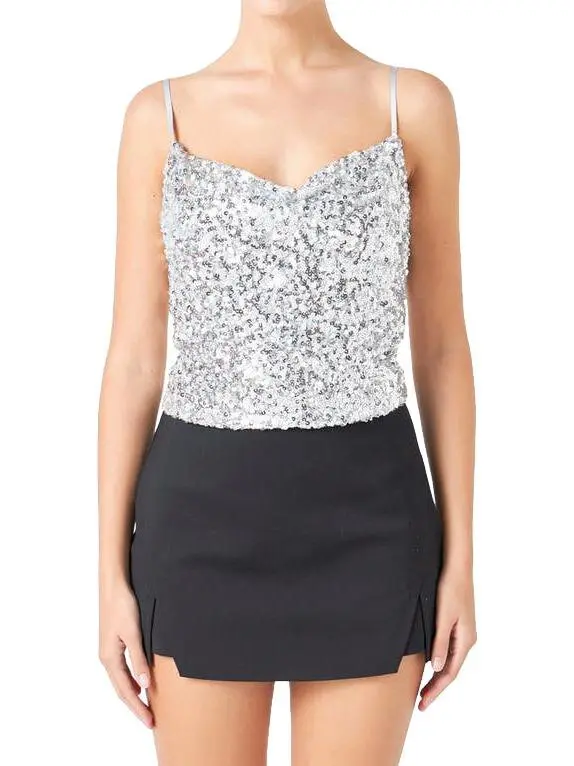 Endless Rose Cowl Neck Sequin Camisole - Silver