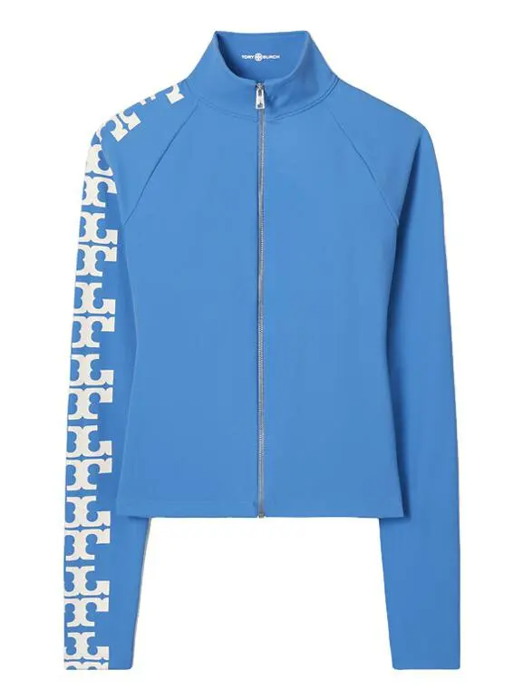 Tory Burch Nylon Logo Zip Top - Bay Blue
