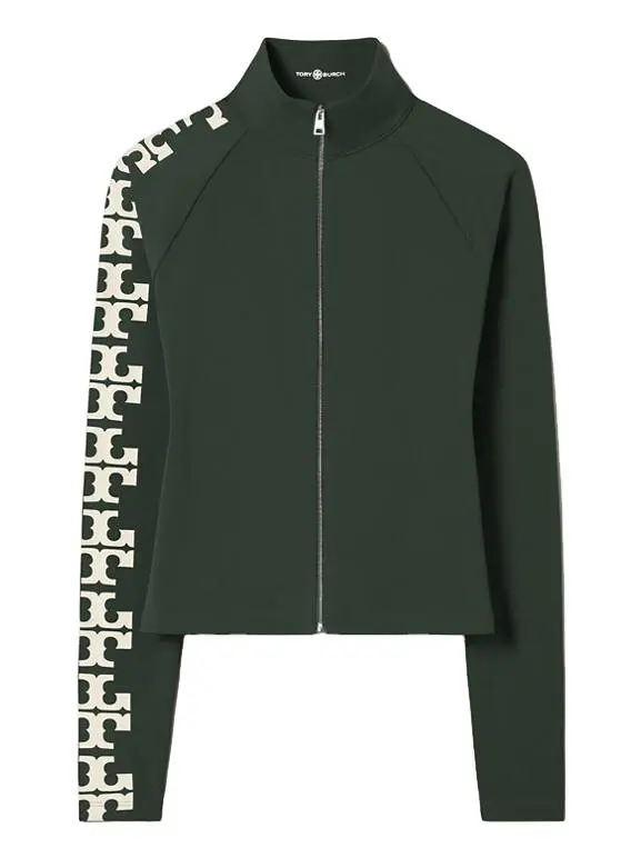 Tory Burch Nylon Logo Zip Top - Conifer