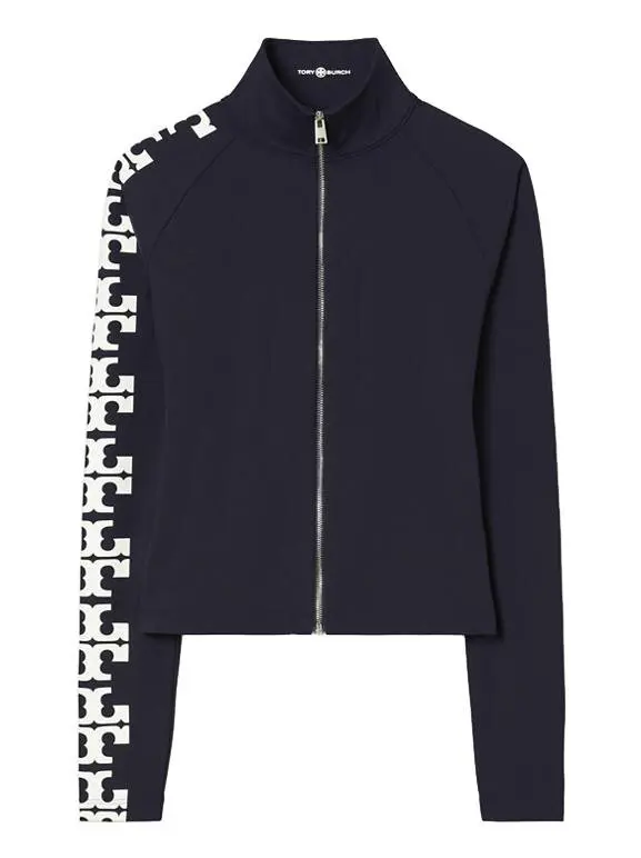Tory Burch Nylon Logo Zip Top - Deep Navy