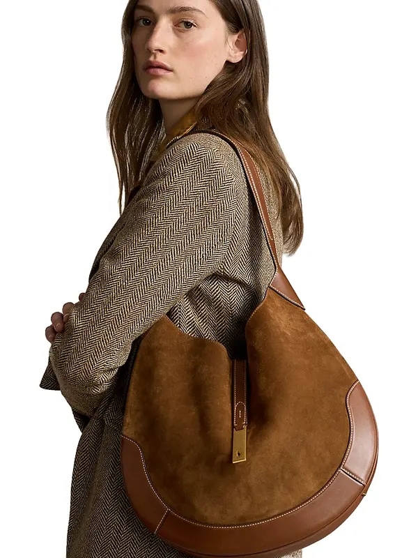 Ralph Lauren Polo Id Suede Shoulder Bag - Cinnamon/cuoio