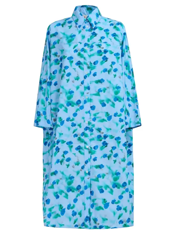 Marni Reverie-print Cotton Shirtdress - Blue