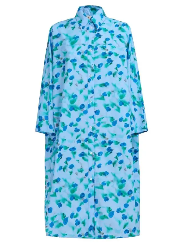 Marni Reverie-print Cotton Shirtdress - Blue