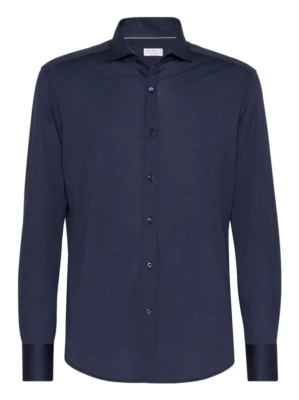 Brunello Cucinelli Silk-cotton Jersey Shirt - Blue