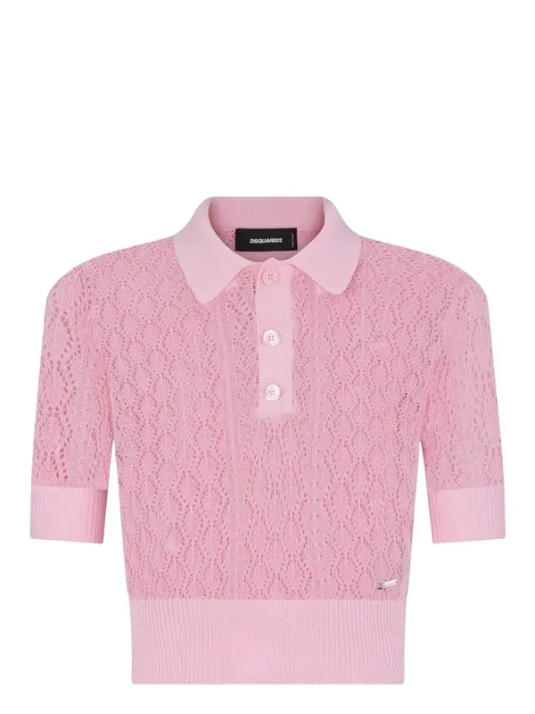 Dsquared2 Pointelle-knit Cropped Polo Top - Pink