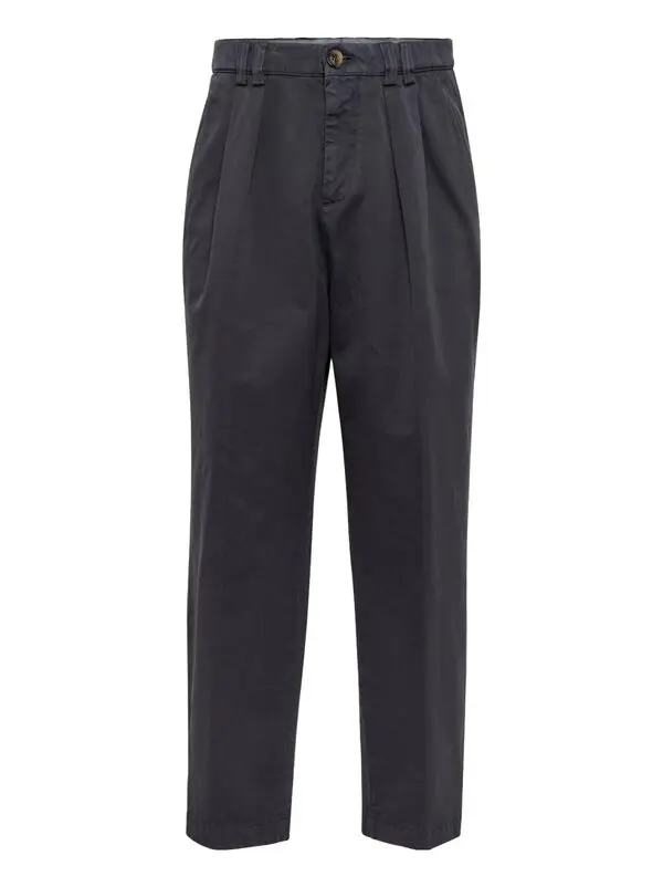 Brunello Cucinelli Pleated Cotton Trousers - Black