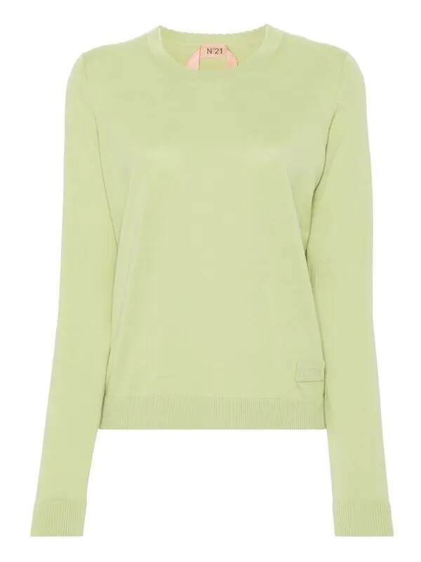 N°21 Logo-appliqué Cotton Jumper - Green