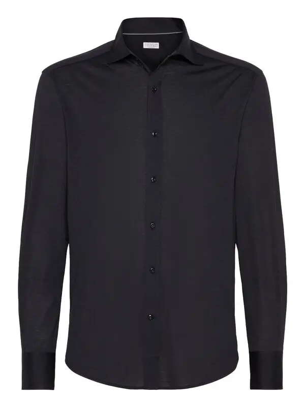 Brunello Cucinelli Silk-cotton Jersey Shirt - Black