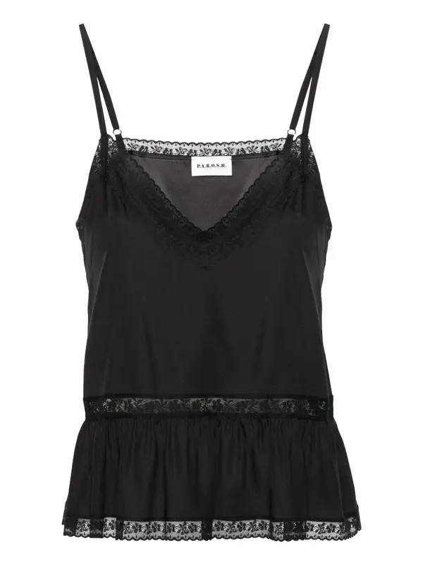 P.a.r.o.s.h Lace-trim Silk Tank Top - Black