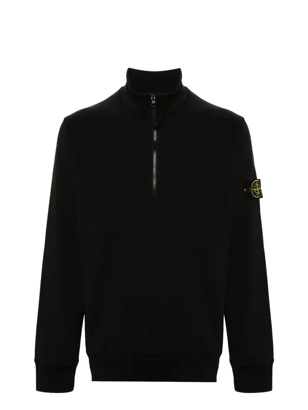 Stone Island Compass-patch Zip-up Sweatshirt - Black