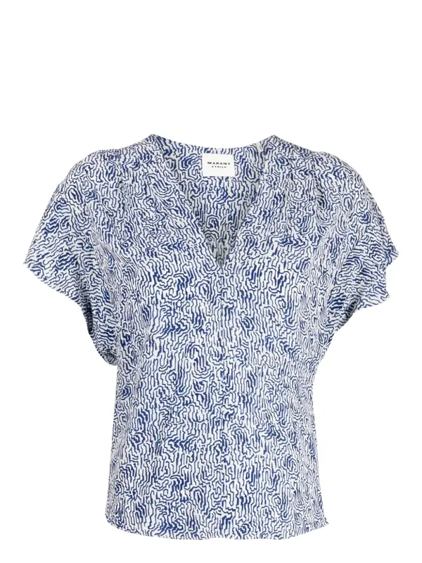 MARANT ETOILE Delocia Abstract-print V-neck Blouse - Blue