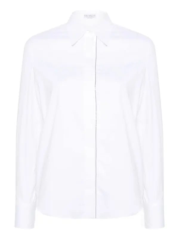 Brunello Cucinelli Beaded-trim Poplin Shirt - White