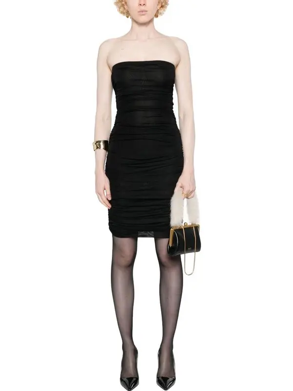 Saint Laurent Ruched Strapless Mini Dress - Black
