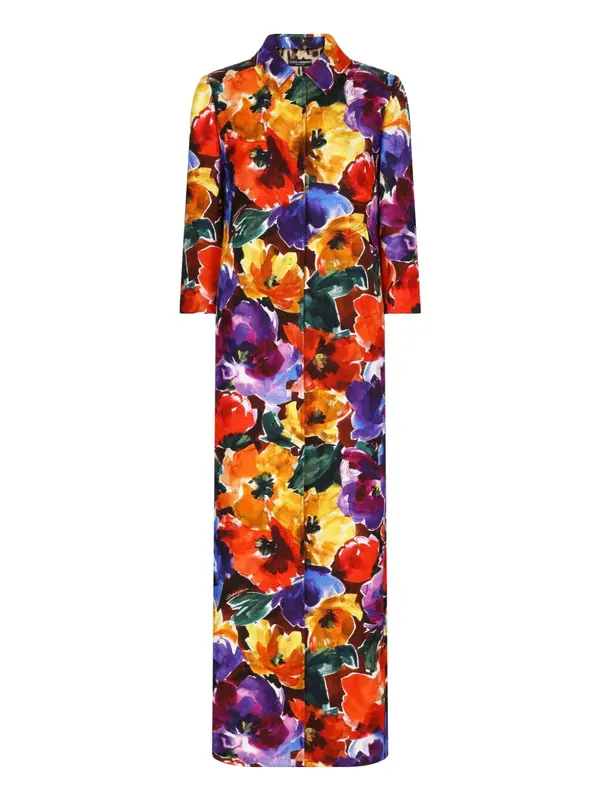 Dolce & Gabbana Floral-print Long-length Single-breasted Coat - Red