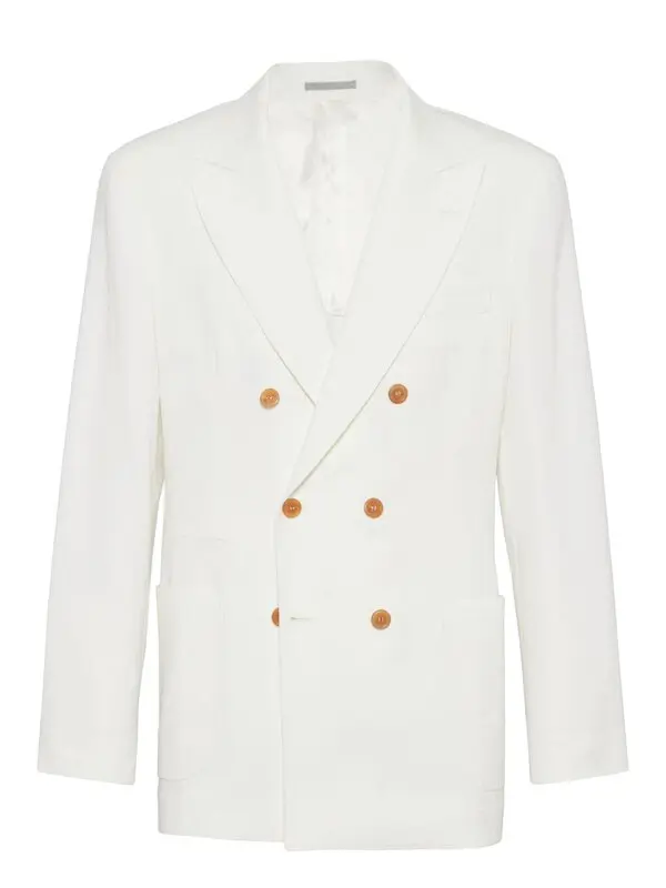Brunello Cucinelli Double-breasted Linen Blazer - White