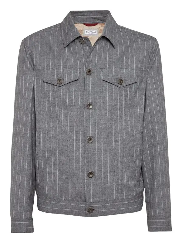 Brunello Cucinelli Striped Denim Jacket - Grey