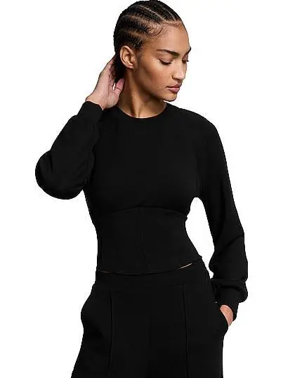 Victoria's Secret Vsx Featherweight Knit Corset Crewneck - Black