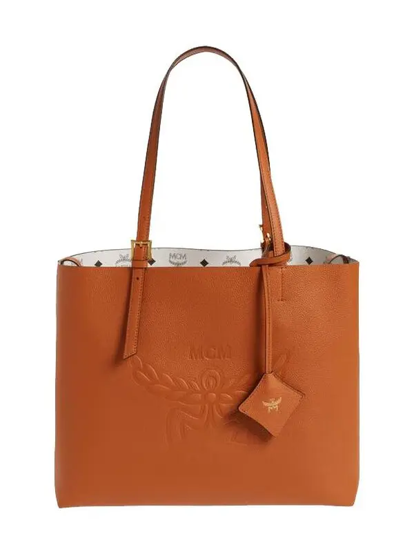 Mcm Medium Lauretos Reversible Leather Shopper - Cognac