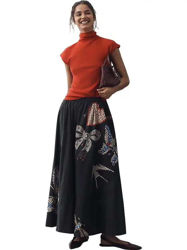 Maeve Jacie Poplin Printed Maxi Skirt - Black