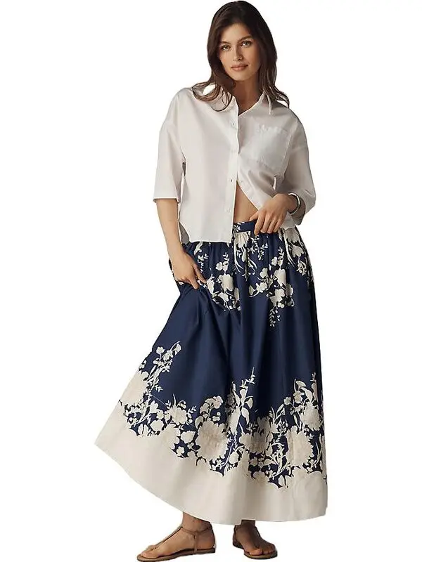 Maeve Jacie Poplin Printed Maxi Skirt - Blue Floral