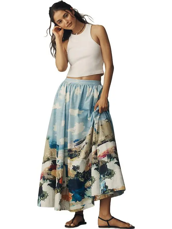 Maeve Printed Poplin Maxi Skirt - Lighthouse Print