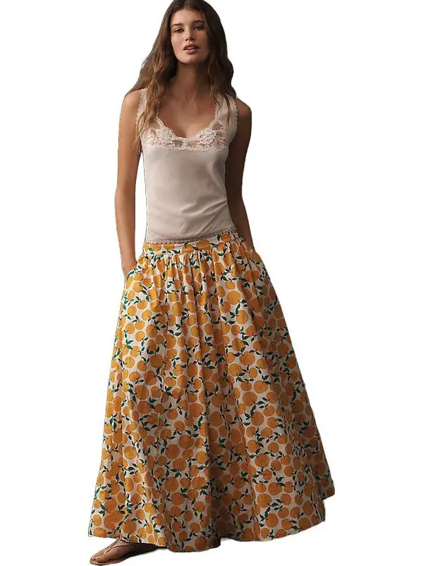 Maeve The Jacie Printed Maxi Skirt - Orange