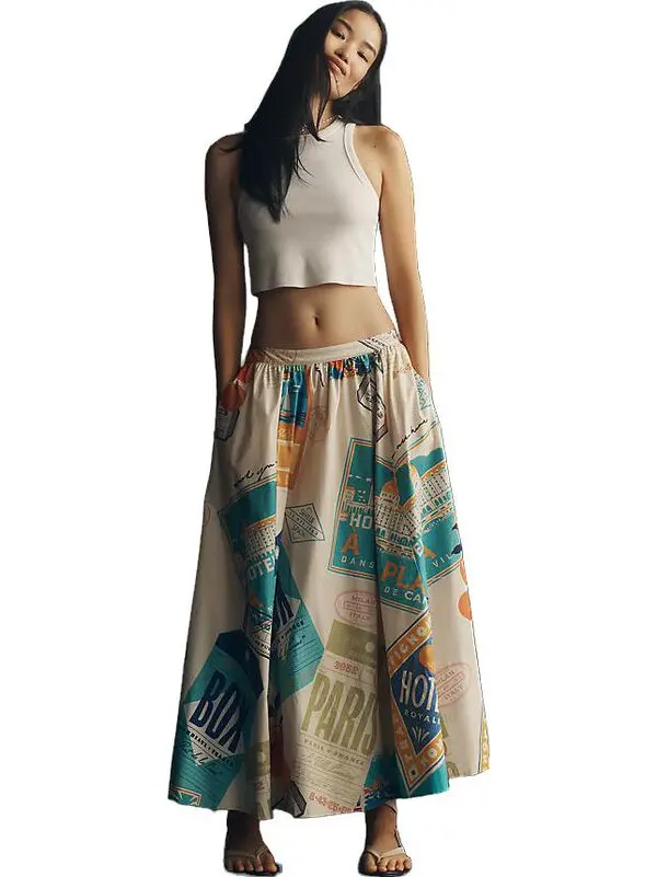 Maeve The Jacie Printed Maxi Skirt - Pale Blue Pattern