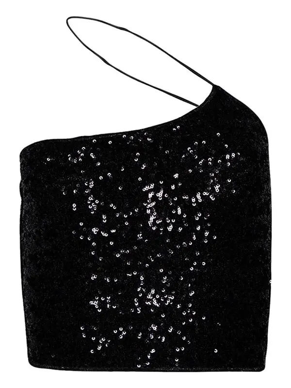 OSÃ©REE Sequined One-shoulder Top - Black