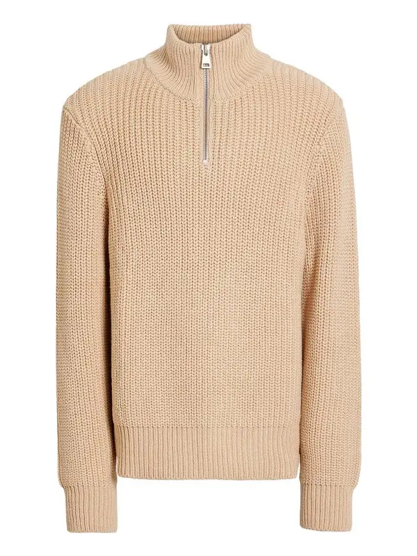 Sandro Ribbed Wool-blend Half-zip Sweater - Beige