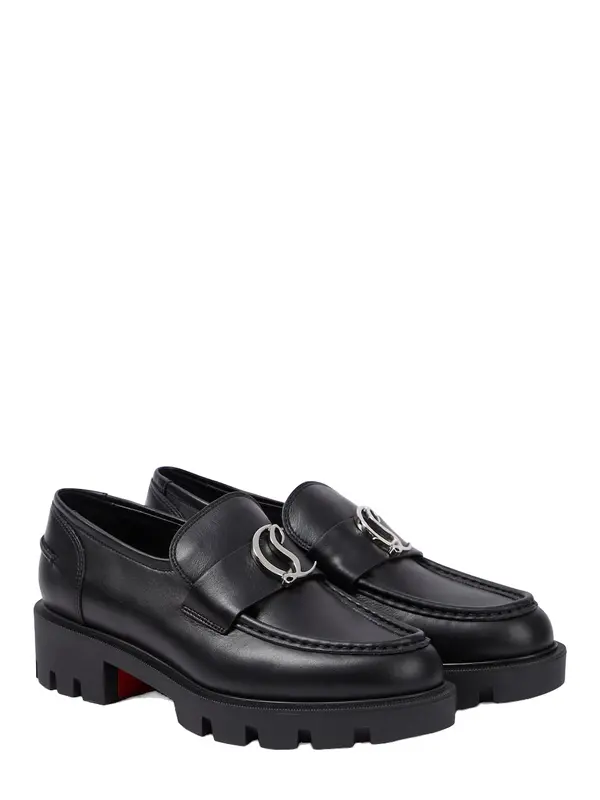 CHRISTIAN LOUBOUTIN Cl Moc Lug Leather Loafers - Black