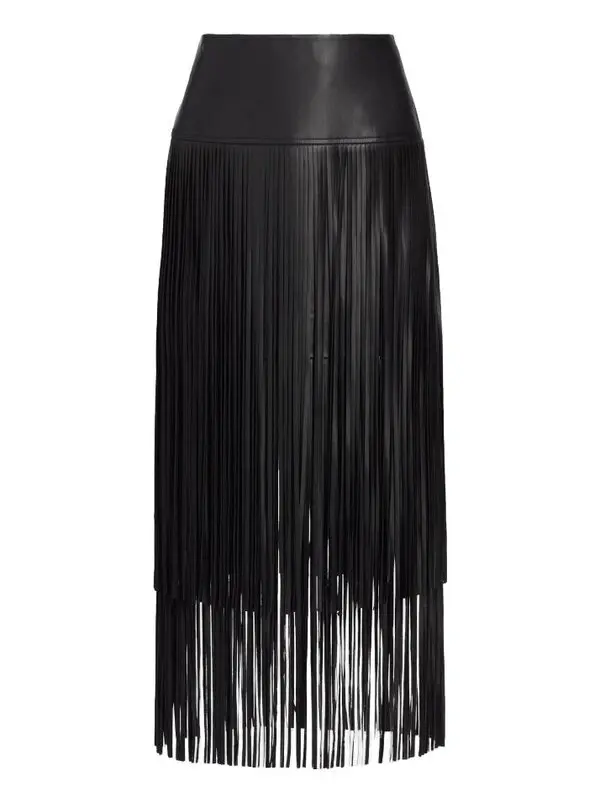 L'AGENCE Karolina Fringe Faux Leather Skirt - Black