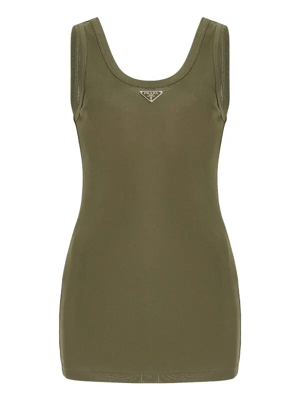 Prada Logo Cotton Tank Top - Green