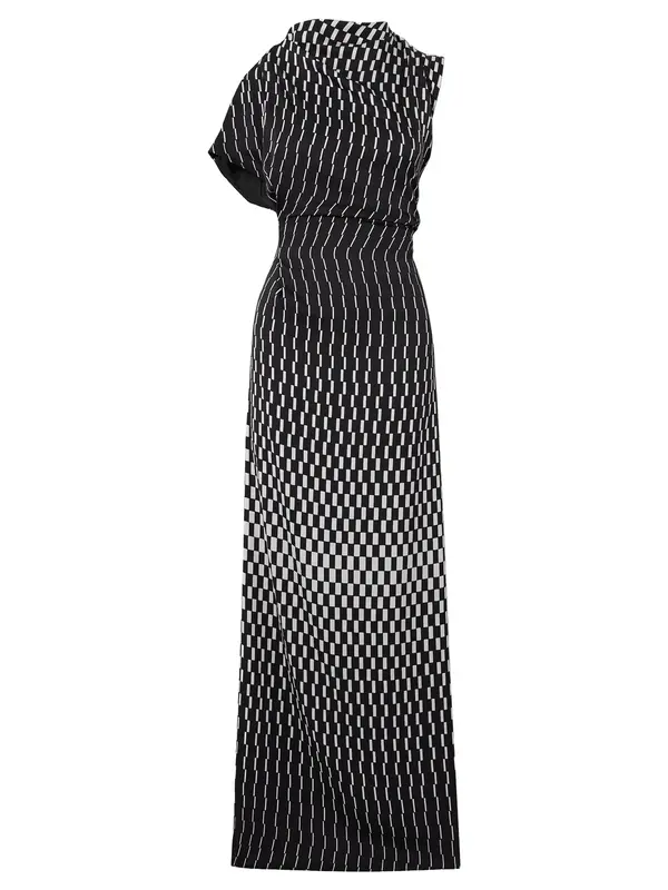 Tove June Asymmetric Printed Maxi Dress - Black