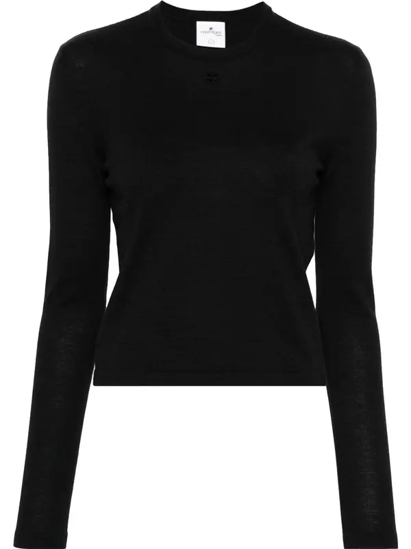 COURREGES Logo-embroidered Ribbed Sweater - Black