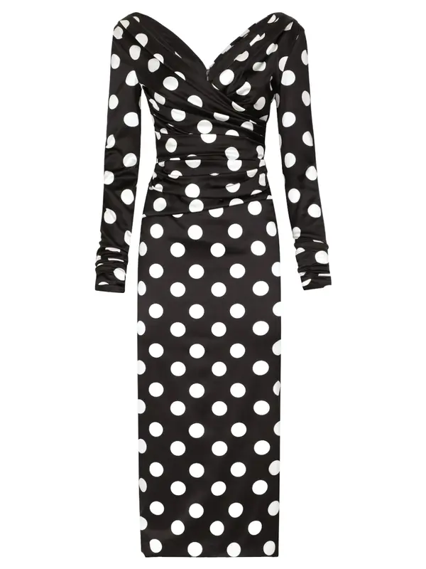 Dolce & Gabbana Polka Dot-print Satin Midi Dress - Black