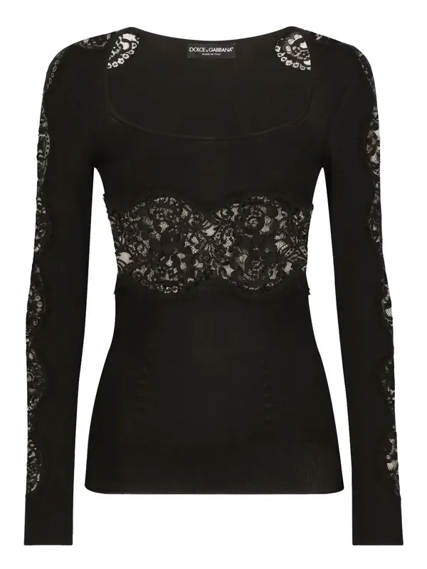 Dolce & Gabbana Floral-lace Knit Jumper - Black