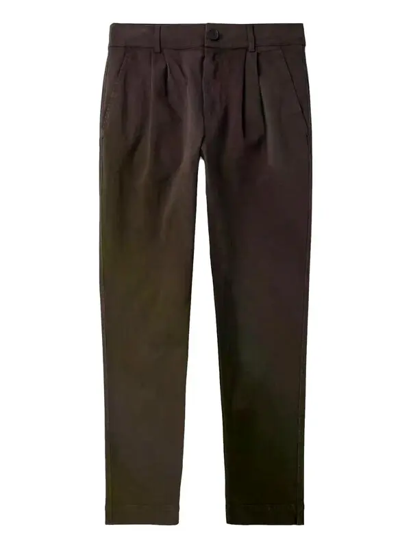 Mr P. Tapered Pleated Garment-dyed Cotton-blend Twill Trousers - Brown