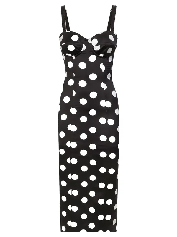 Dolce & Gabbana Polka Dot-print Satin Dress - Black