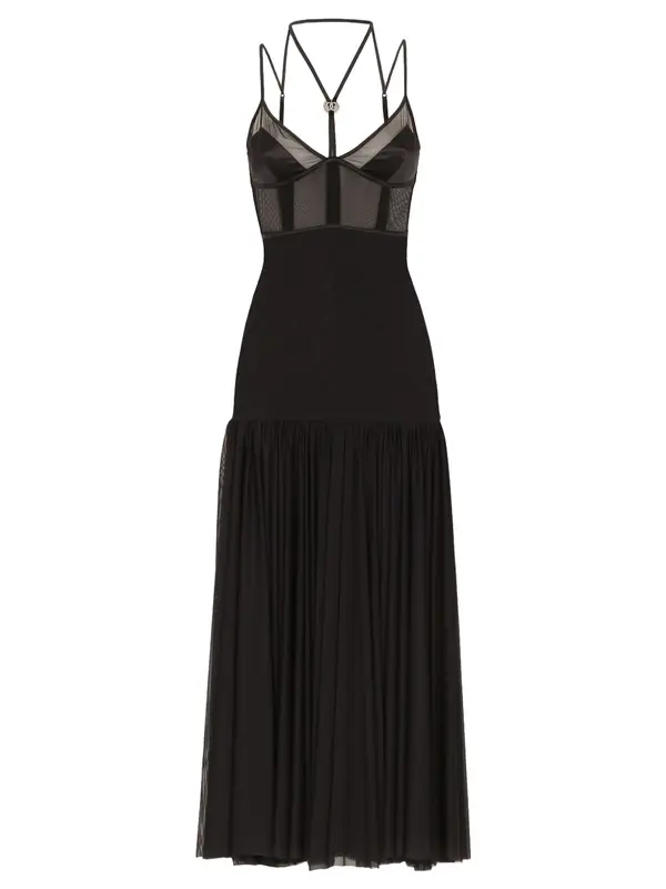 Dolce & Gabbana Dg-plaque Tulle Midi Dress - Black