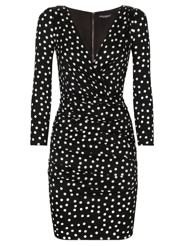 Dolce & Gabbana Polka Dot-print Draped Minidress - Black