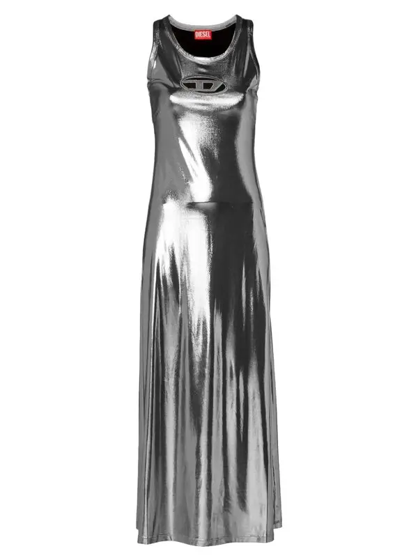 DIESEL® Logo-patch Lurex Maxi Dress - Silver