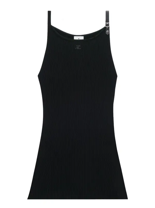 COURREGES Logo-appliqué Ribbed-knit Minidress - Black