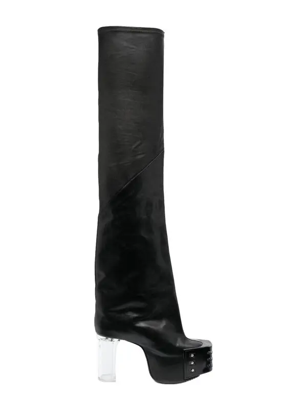 Rick Owens Flared Platform Leather Boots - Black
