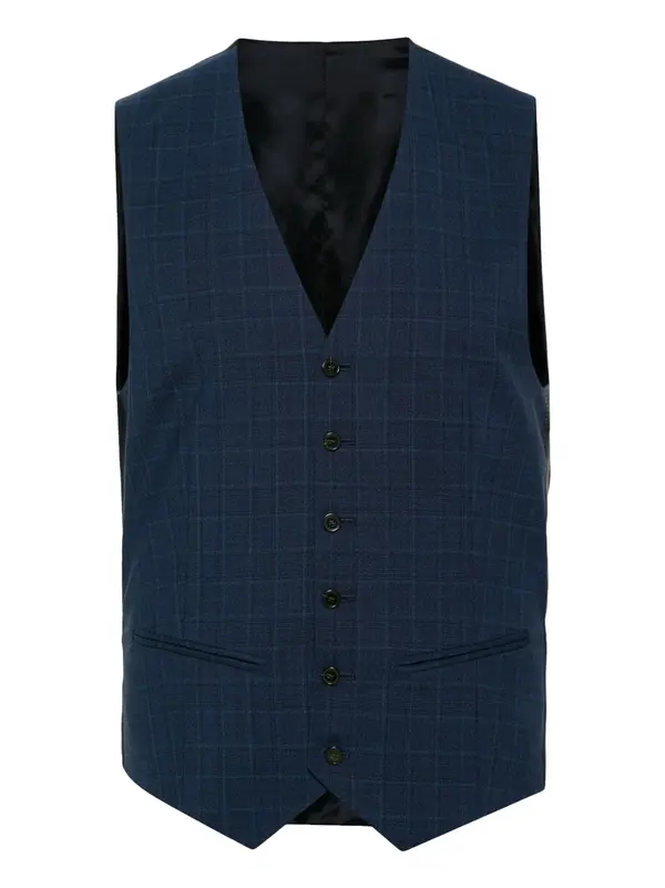 FURSAC Prince Of Wales Check Wool Waistcoat - Blue
