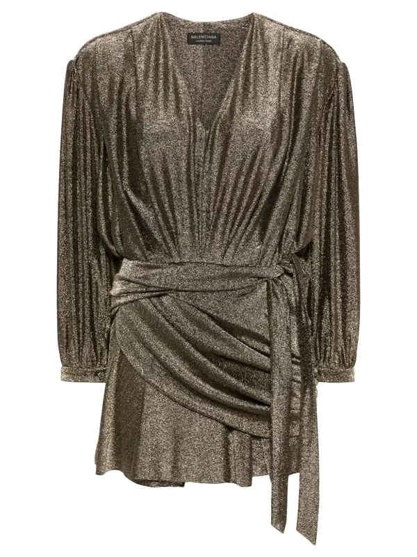 Balenciaga Draped Glittered Mini Dress - Black